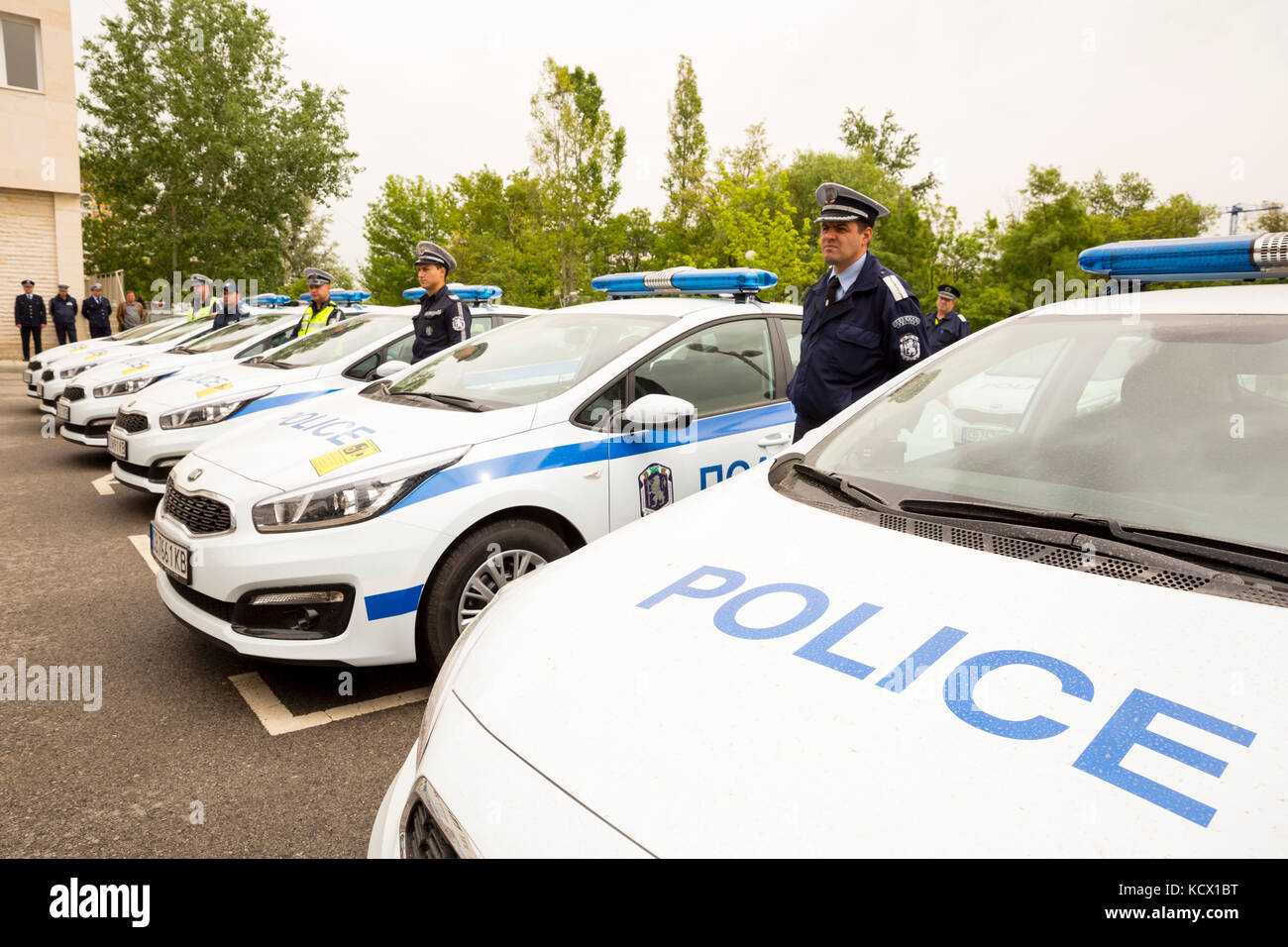 Sofia, Bulgaria - 12 May 2017: Police officers stand beside their new ...