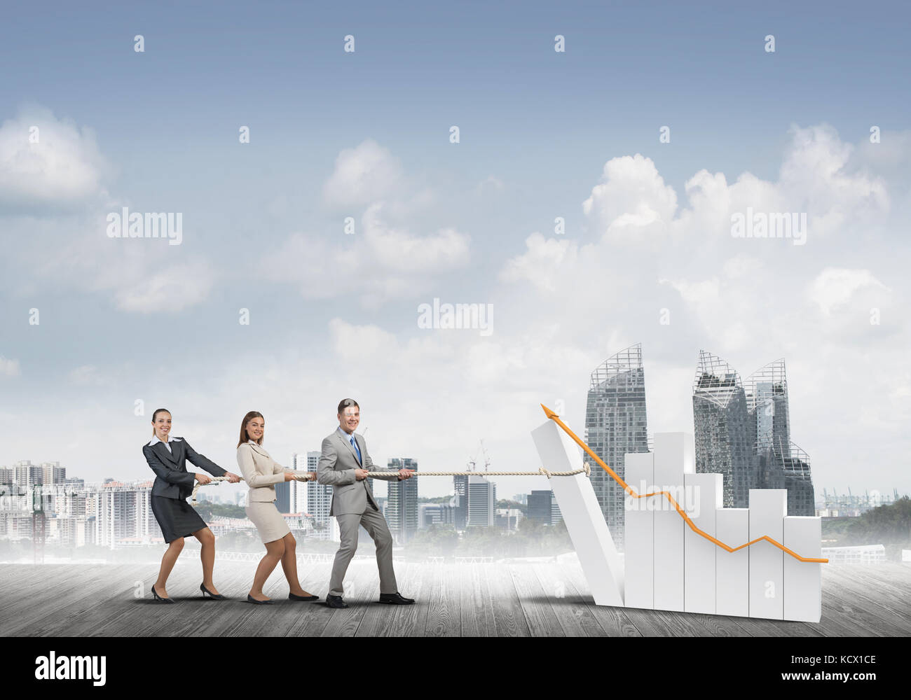 Businessteam working in collaboration making diagram grow and progress ...