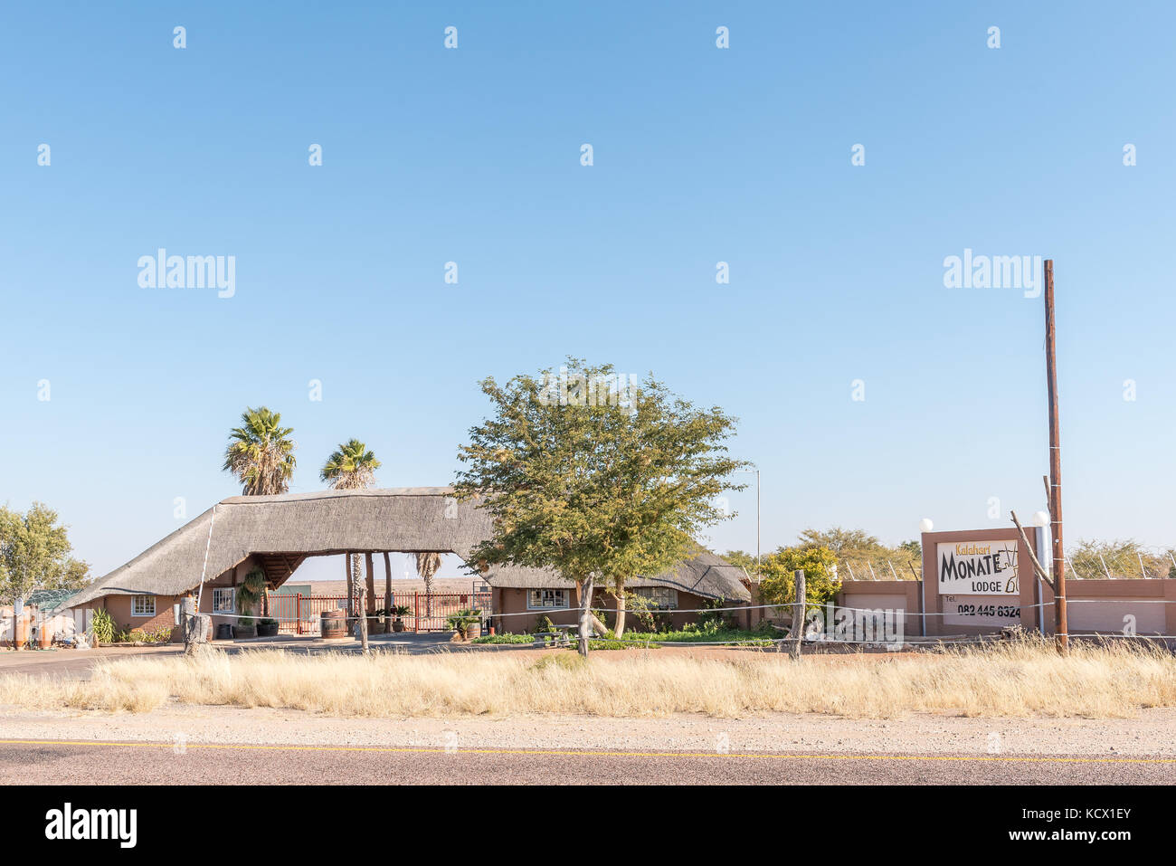 UPINGTON, SOUTH AFRICA - JULY 6, 2017: Entrance to the Kalahari Monate ...