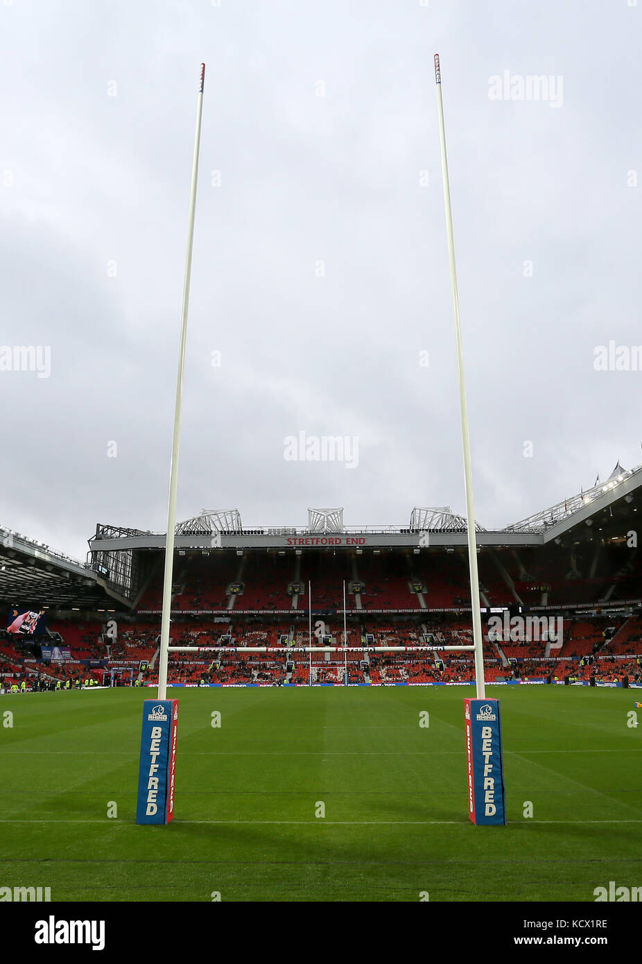 A general view of the goalposts at Old Trafford during the Betfred ...