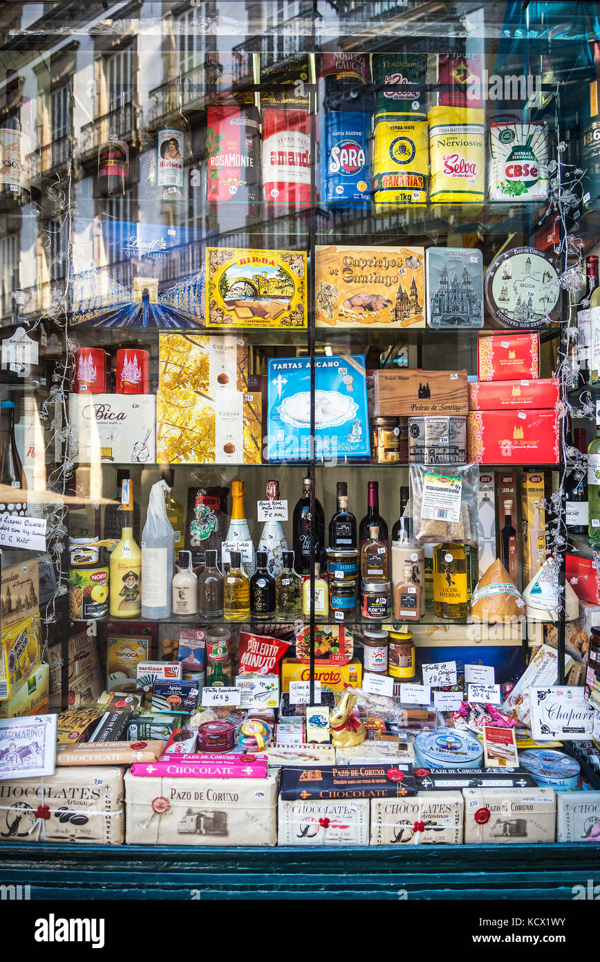 traditional spanish galician gourmet deli food shop display window in ...