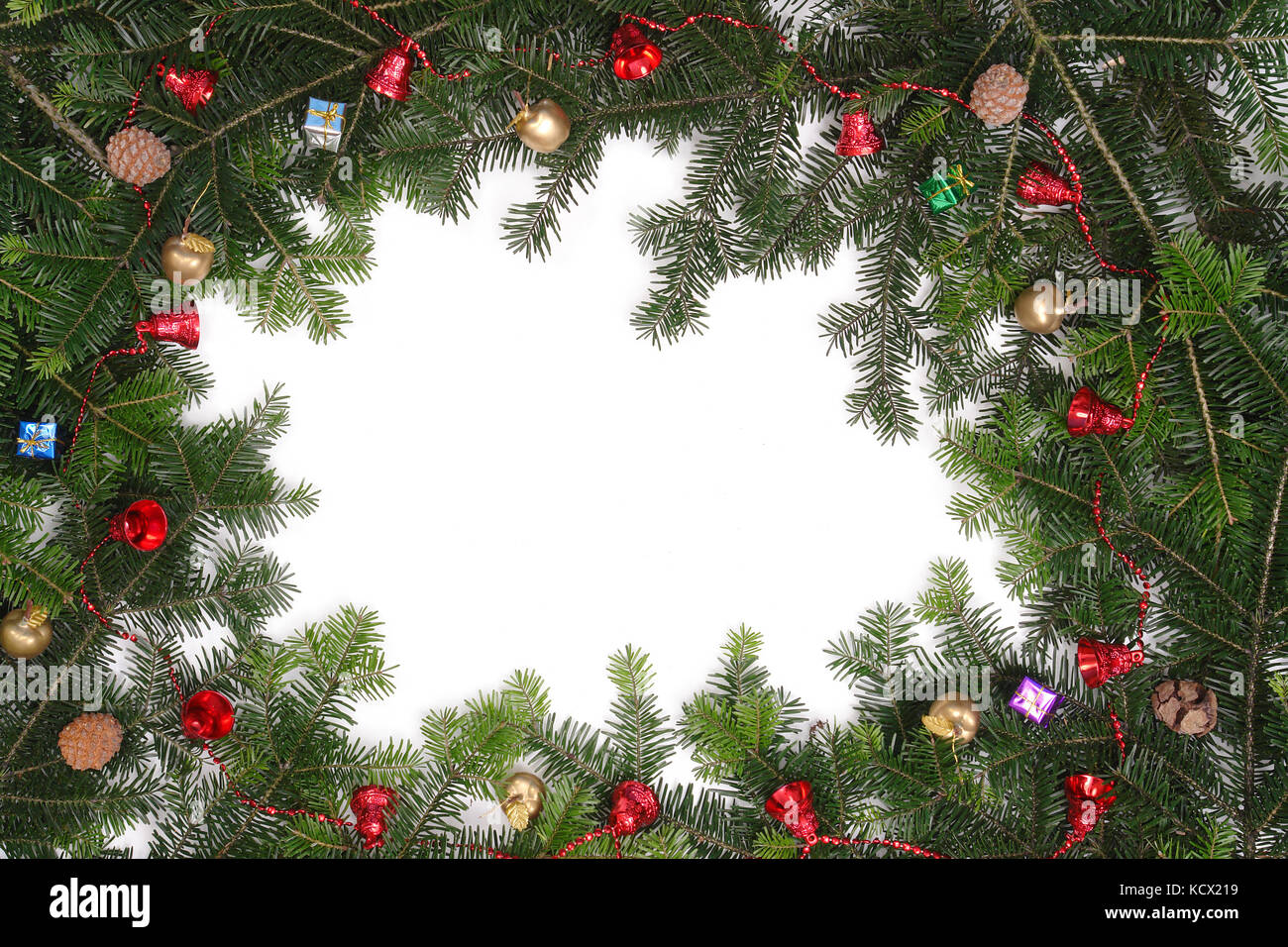 Christmas framework made of fir branches and various decorations with ...