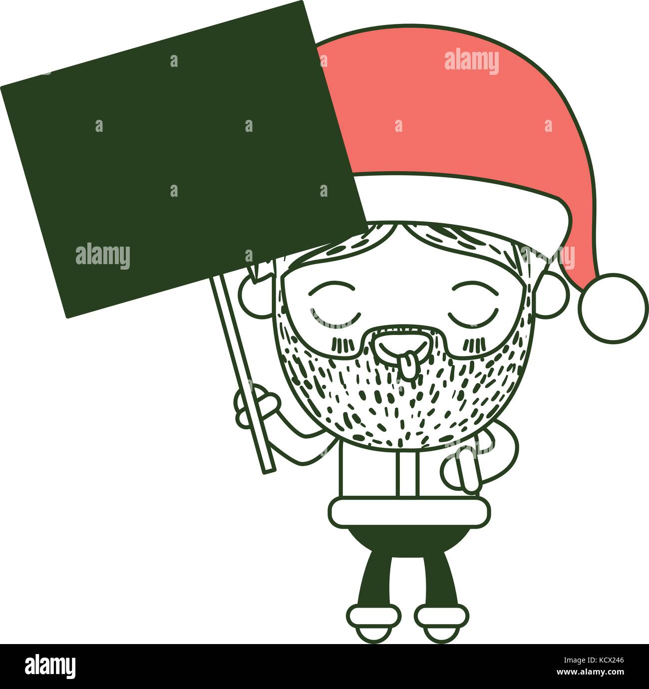 santa claus cartoon holding a wooden poster face expression tongue out ...