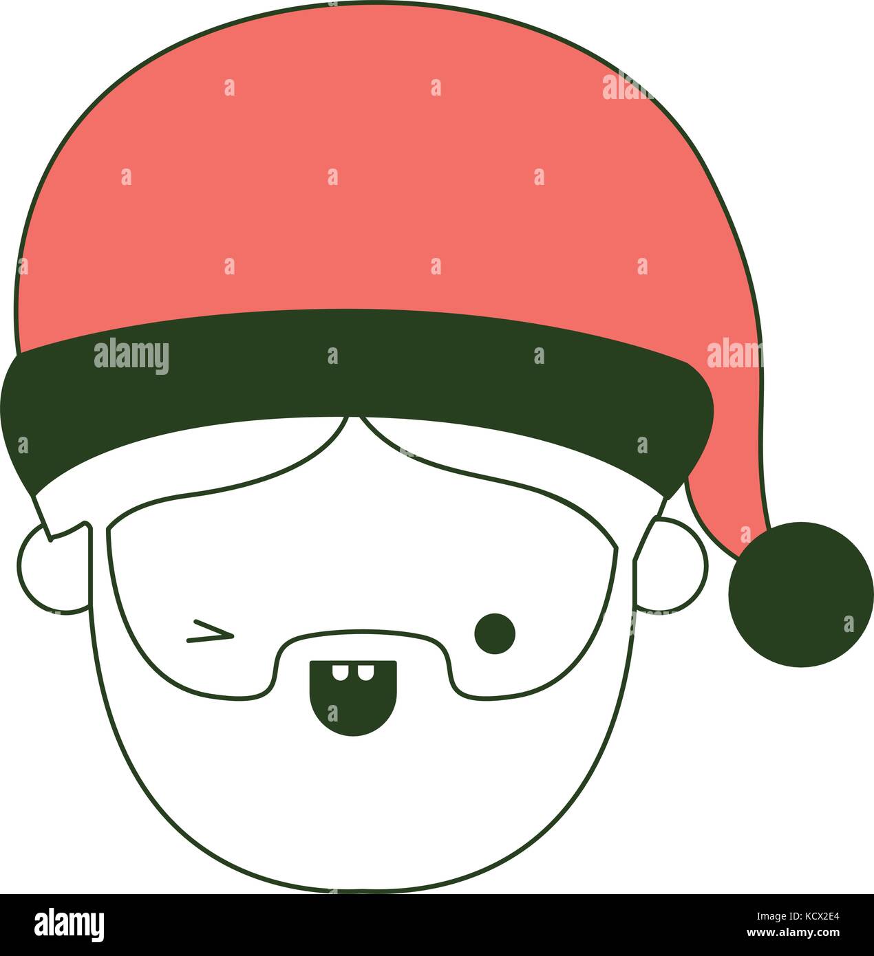 santa claus man kawaii face wink eye expression on color section ...