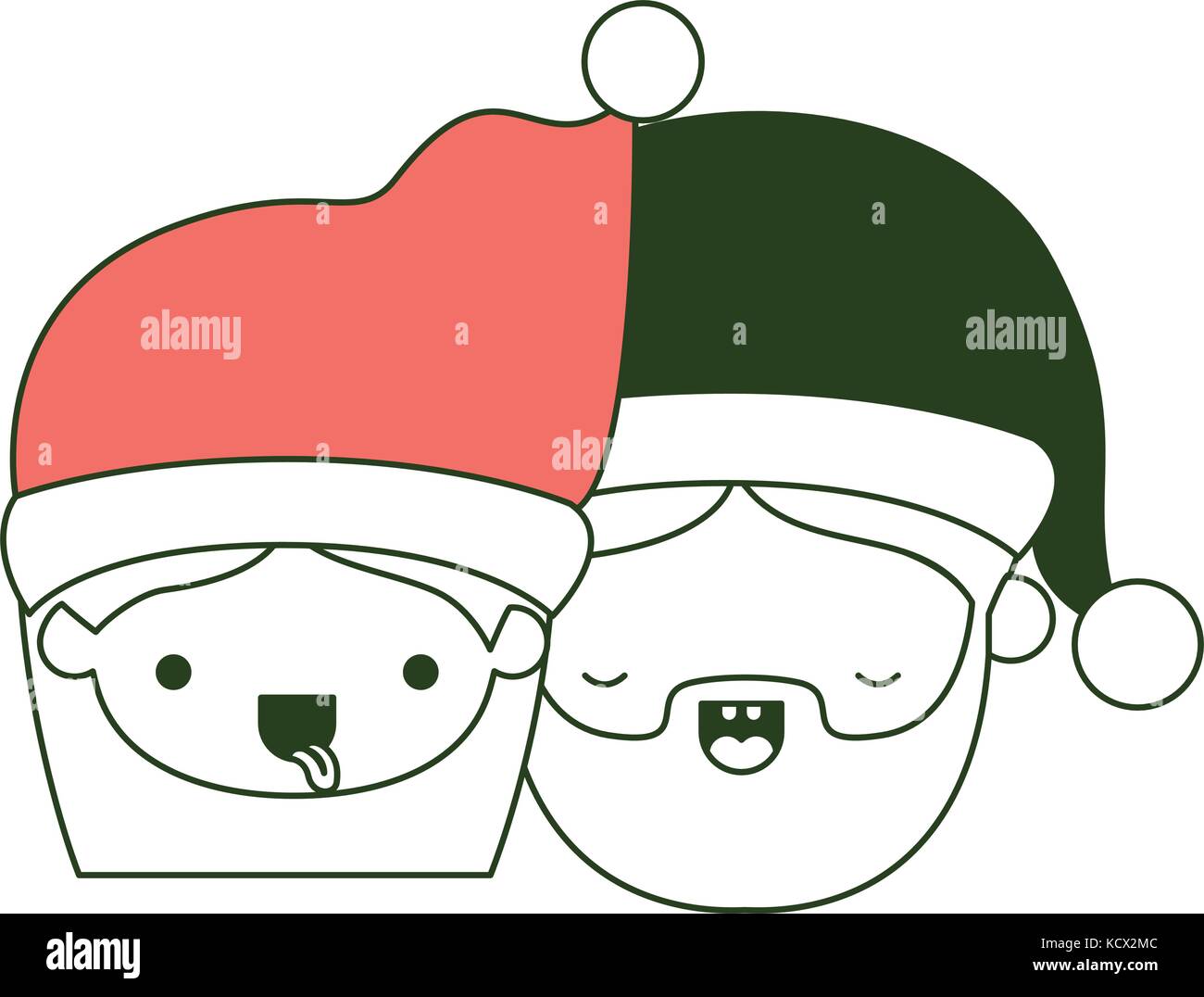santa claus couple cartoon faces woman tongue out and man with eyes ...