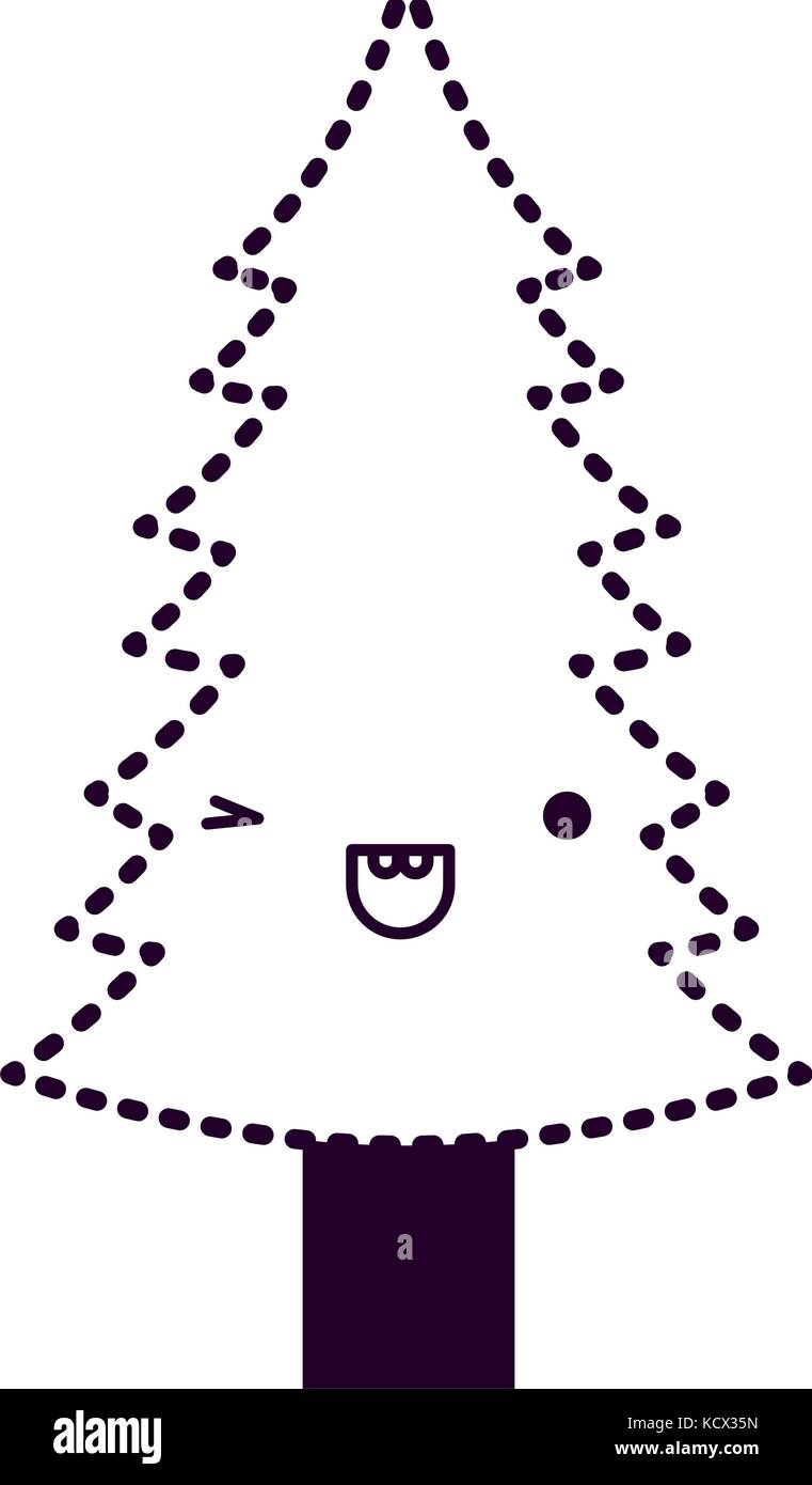 kawaii christmas tree with trunk with wink eyes and happiness ...