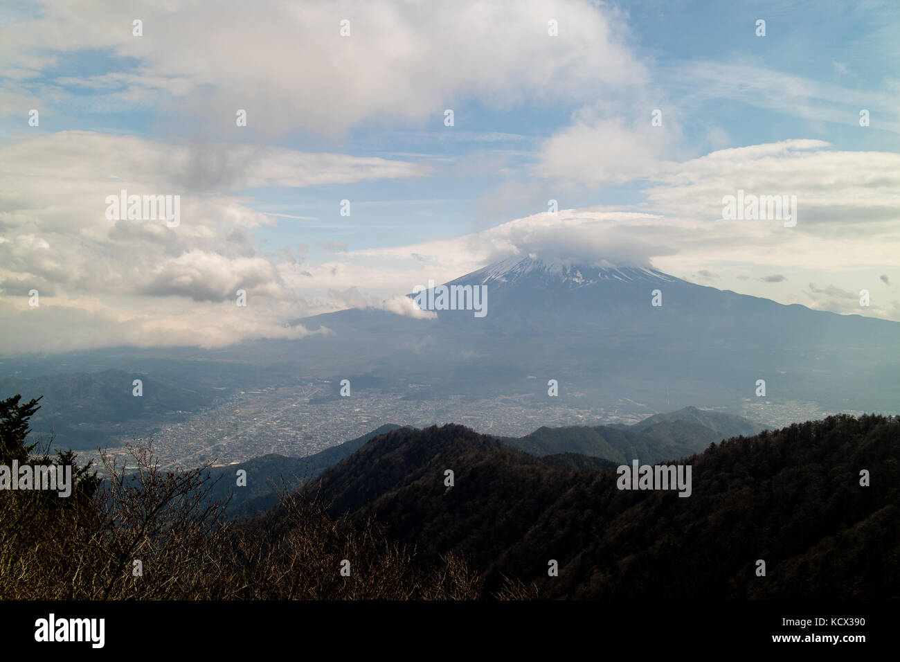 Mount Fuji, as seen from the top of an opposite mountain in Yamanashi ...