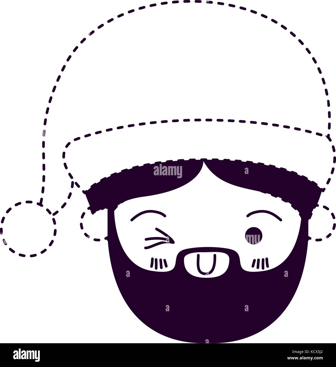 santa claus kawaii face wink eye and smiling expression with christmas ...