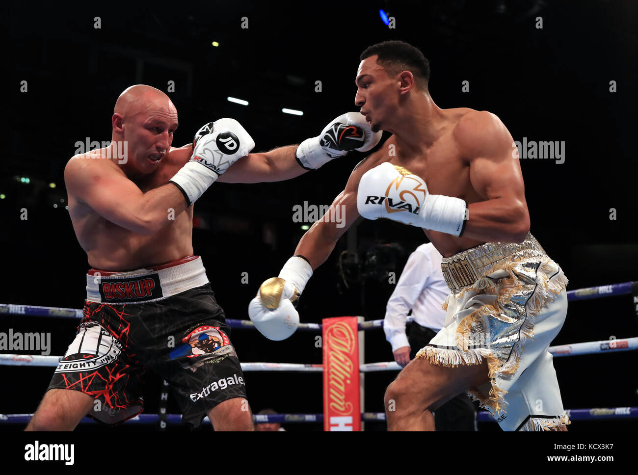 Marcus Morrison (right) in action against Mariusz Biskupski during ...