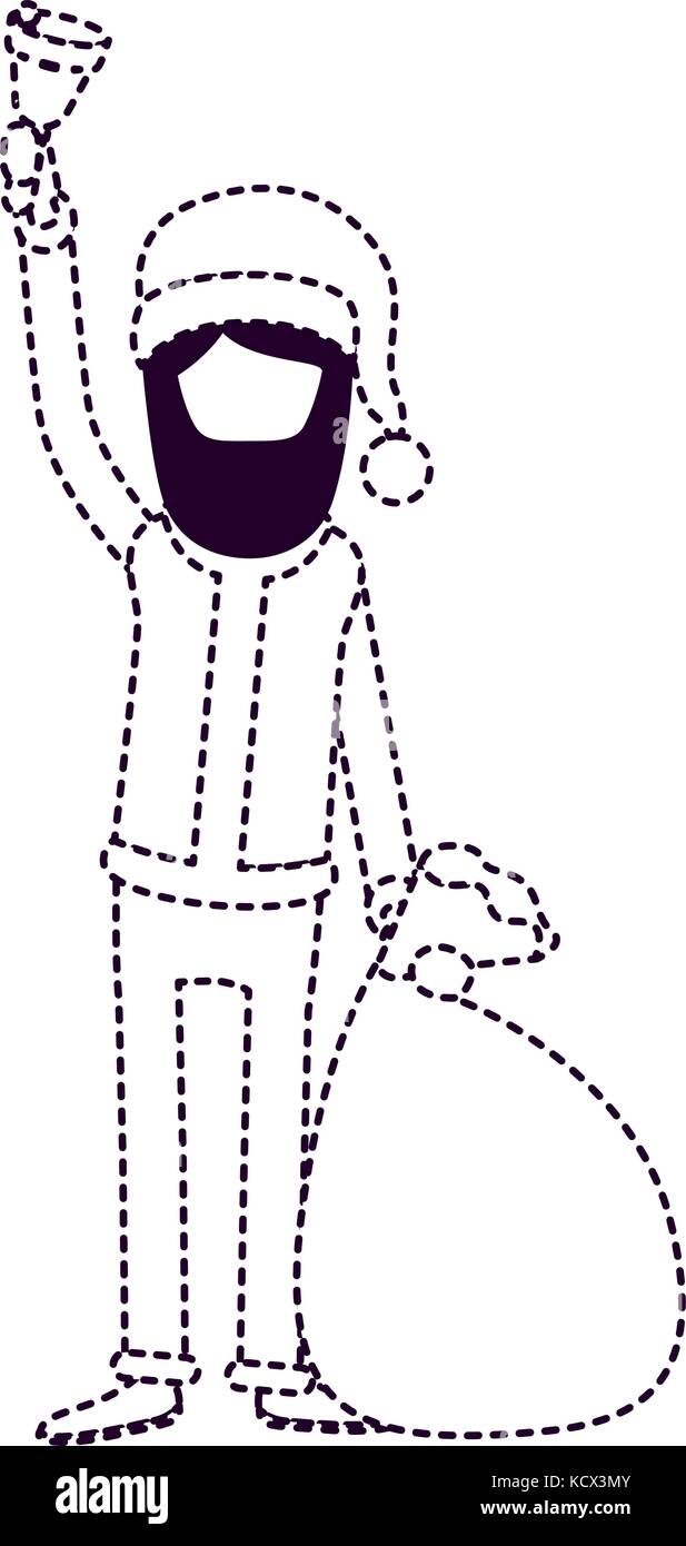 santa claus faceless caricature full body holding a hand bell and gift ...
