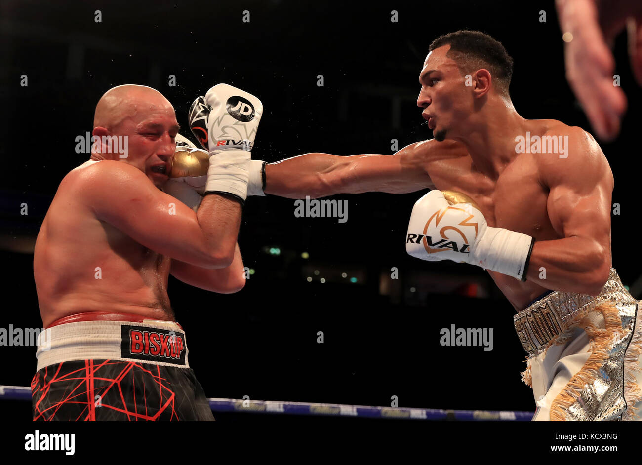 Marcus Morrison (righ) in action against Mariusz Biskupski during their ...