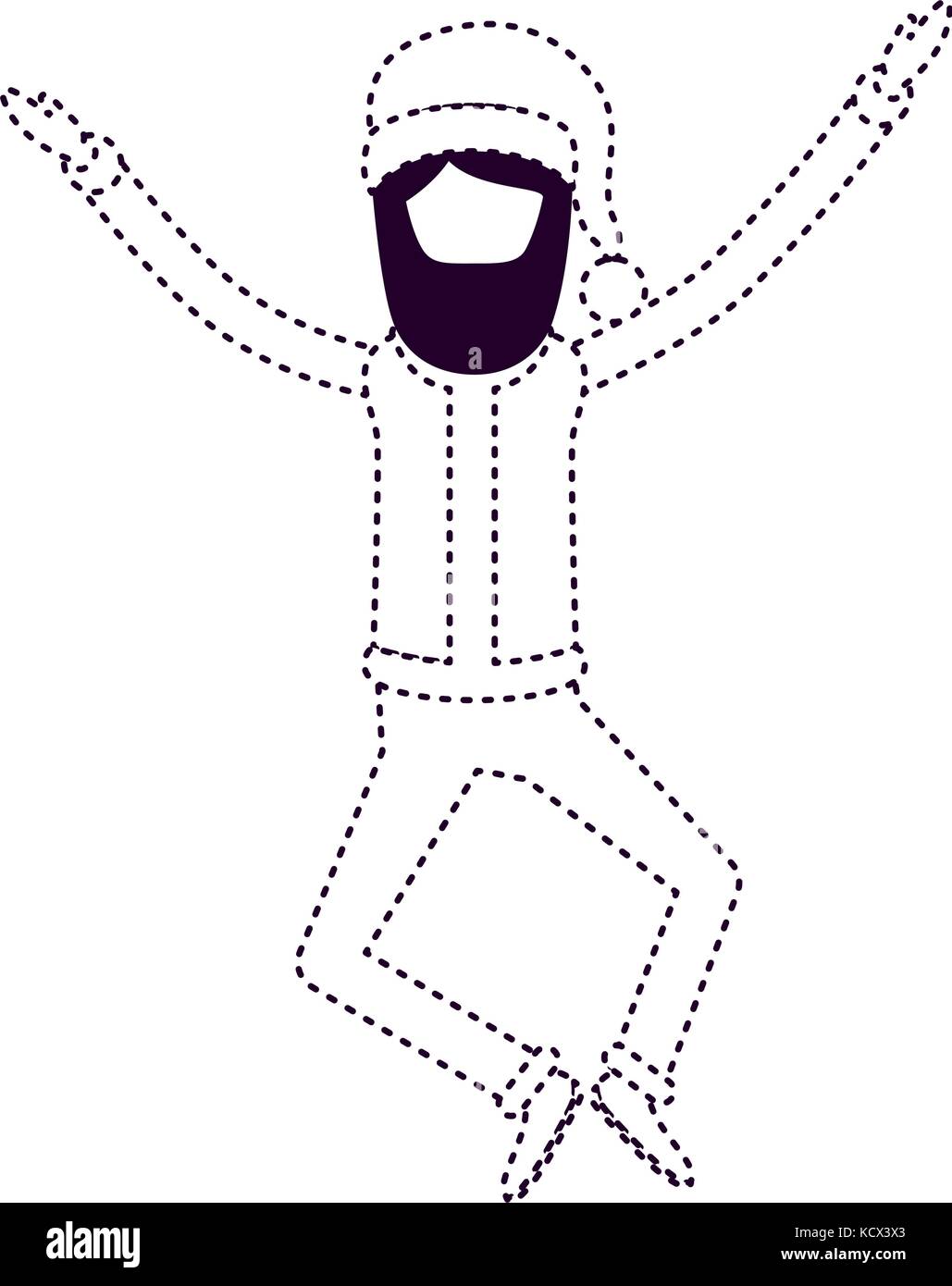 santa claus faceless caricature full body jumping with hat and costume ...