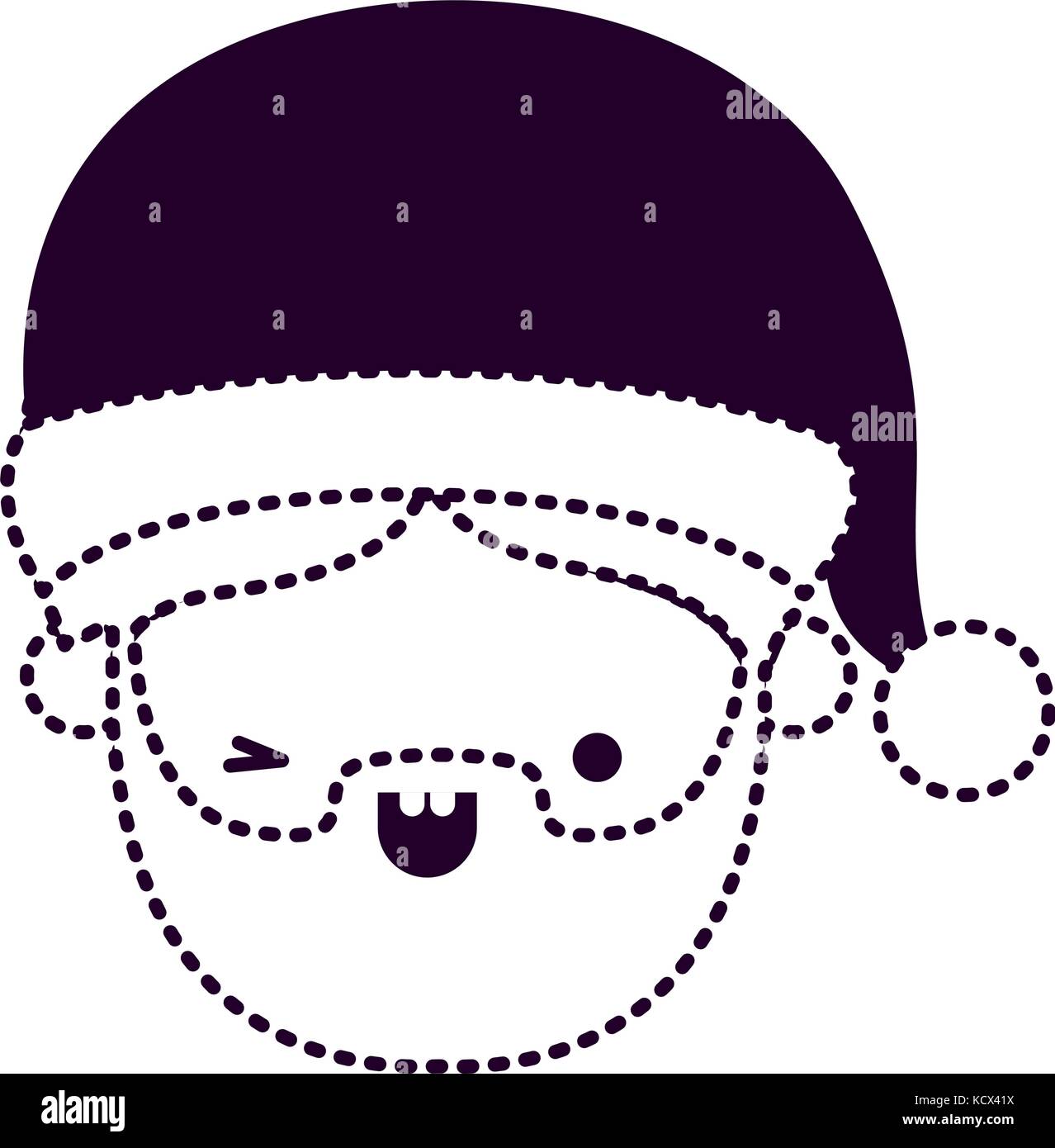 santa claus man kawaii face wink eye expression with hat on dotted ...