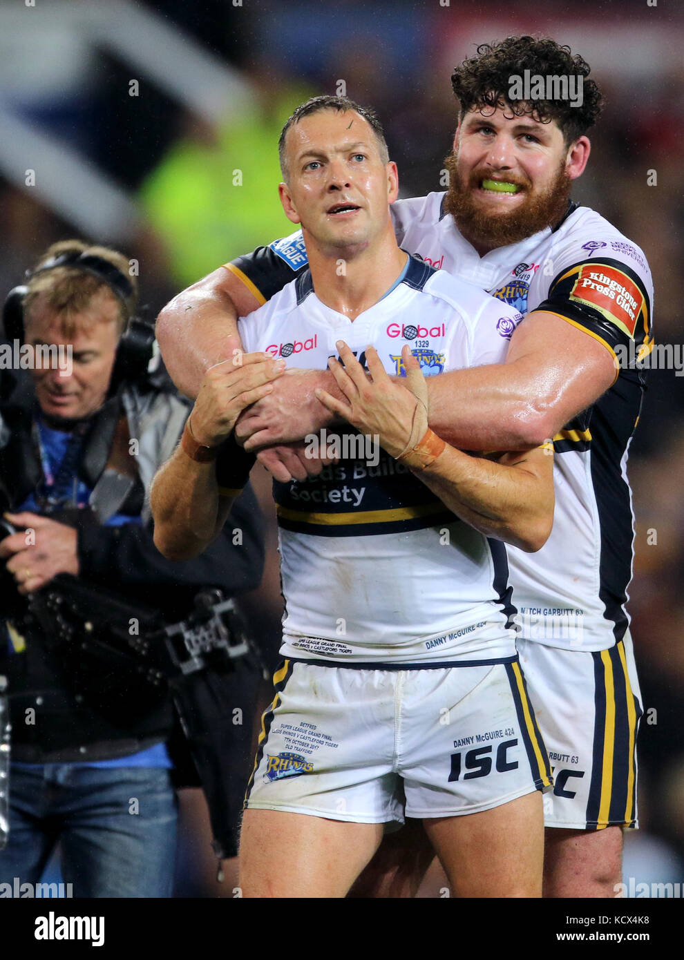 Leeds Rhinos' Danny McGuire celebrates scoring a try with team mate ...
