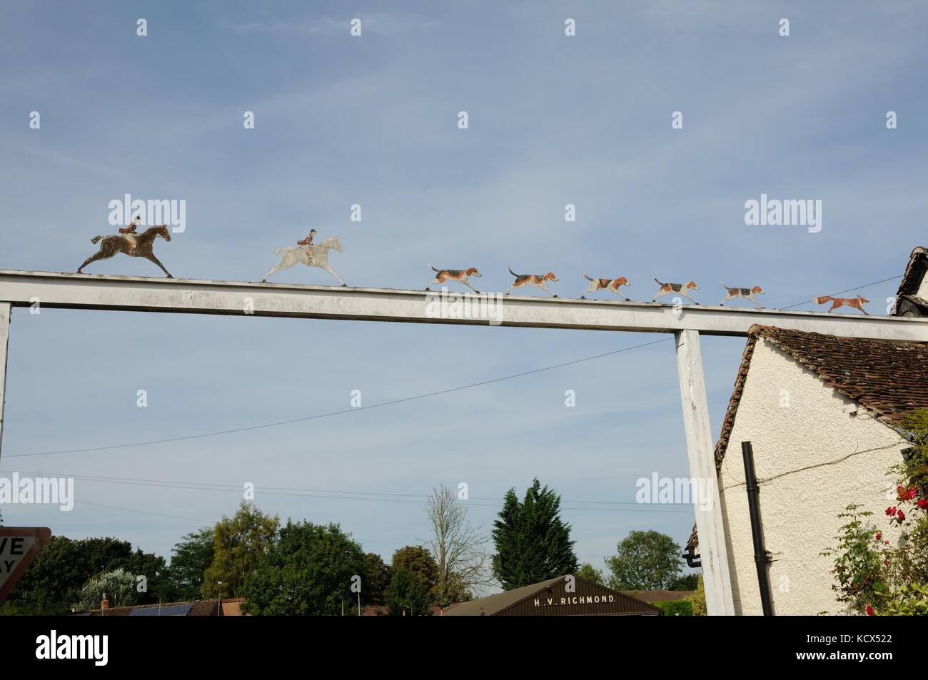 Fox and Hounds Inn, Barley, Hertfordshire, has a sign across the road ...