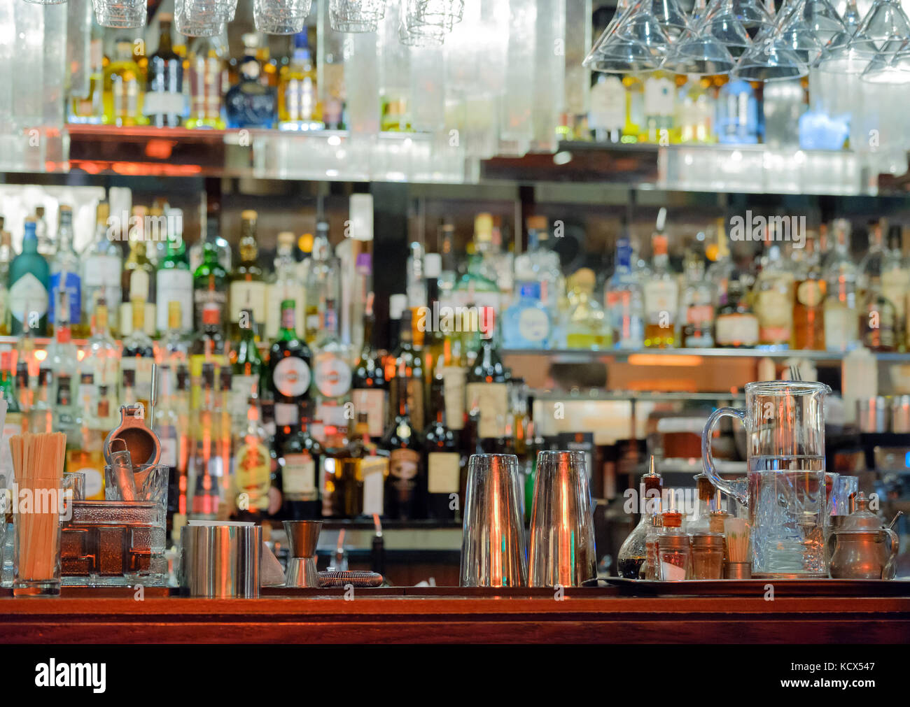 Interior of the bar with different bottles Stock Photo - Alamy