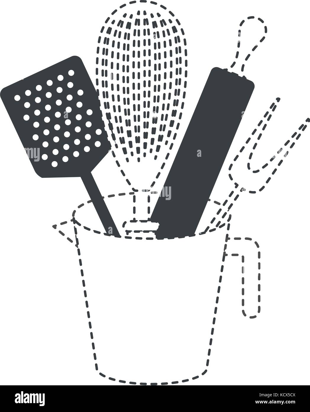 jar with kitchen utensils and roller pin black silhouette and dotted ...