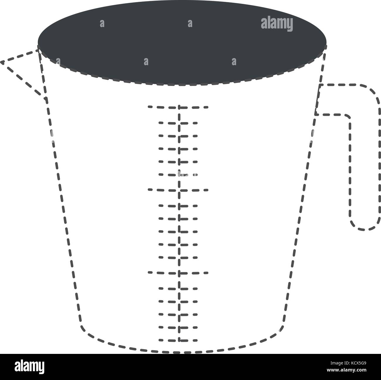 jar with handle and measure scale black silhouette and dotted contour ...