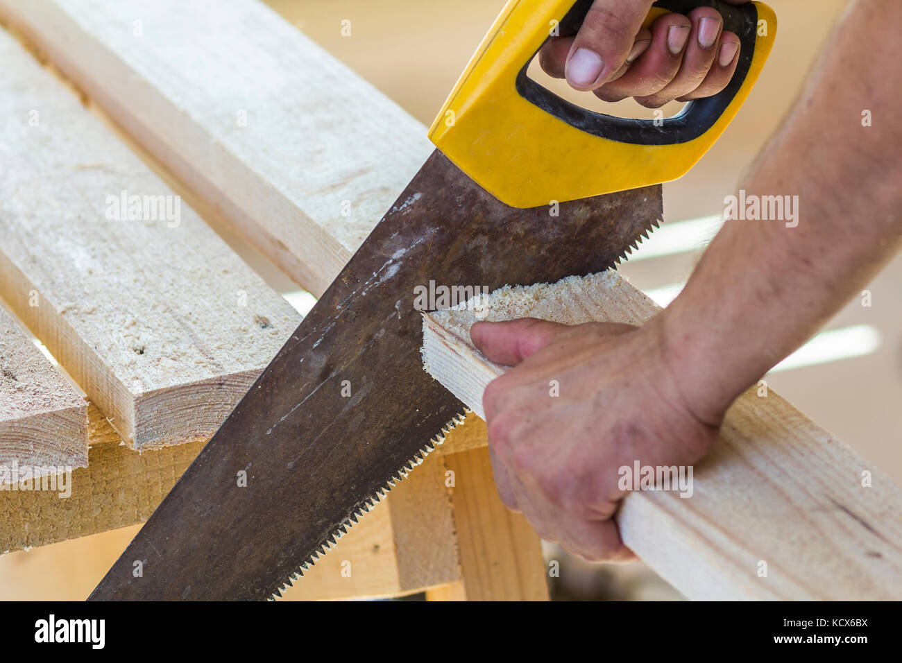 Male carpenter cutting wooden boards hi-res stock photography and ...