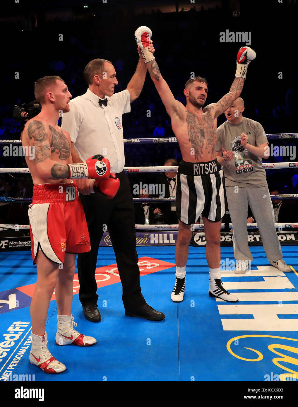 Robbie Barrett celebrates beating Lewis Ritson during their British ...