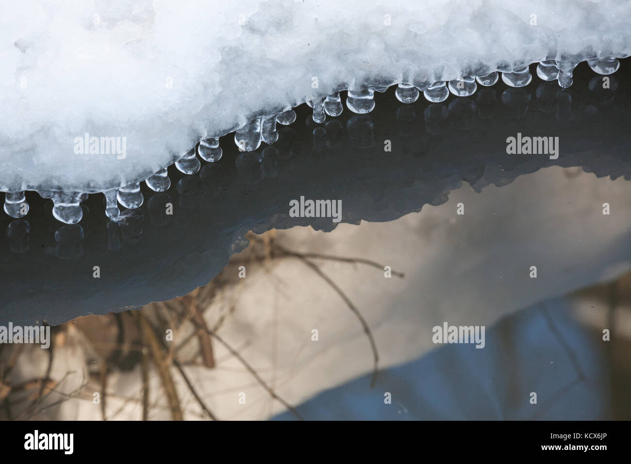 Small round icicles over water Stock Photo - Alamy