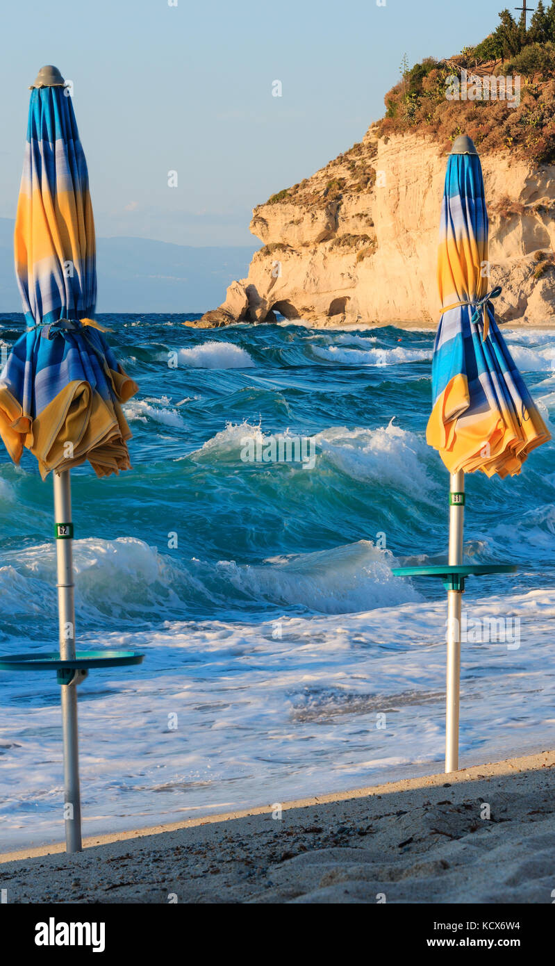 Sunny evening Tropea town sandy beach, Calabria, Italy, Tyrrhenian Sea ...
