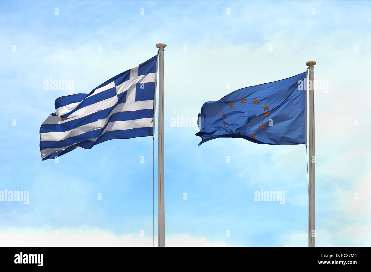 Greek and European Union flags waving in the wind Stock Photo - Alamy