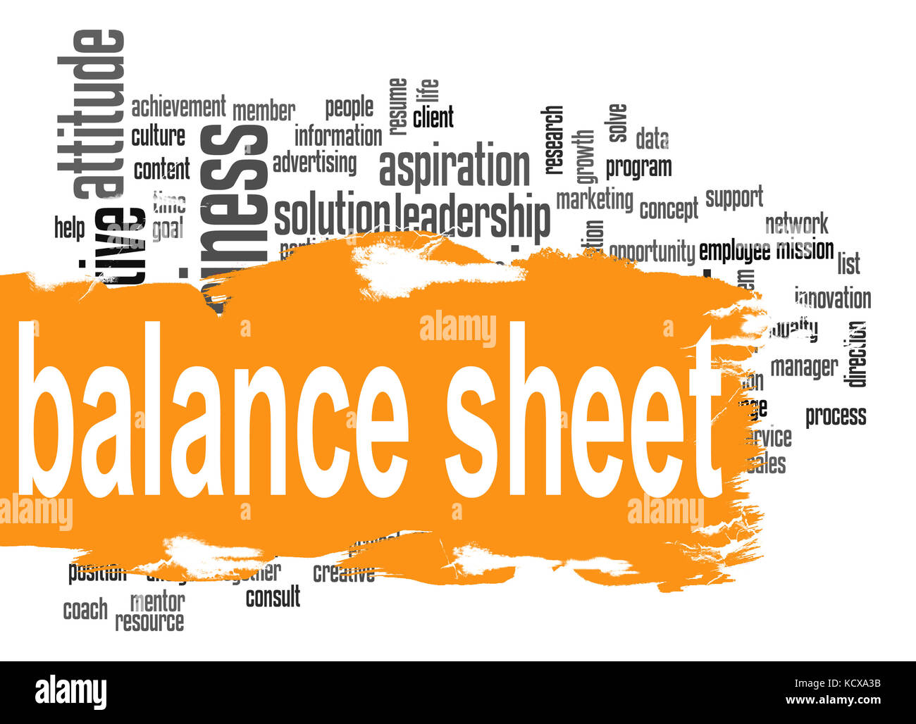 Balance sheet word cloud with orange banner image with hi-res rendered ...