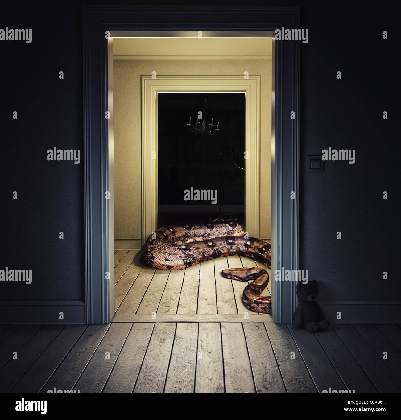 Snake in the room. Media mixed concept Stock Photo - Alamy