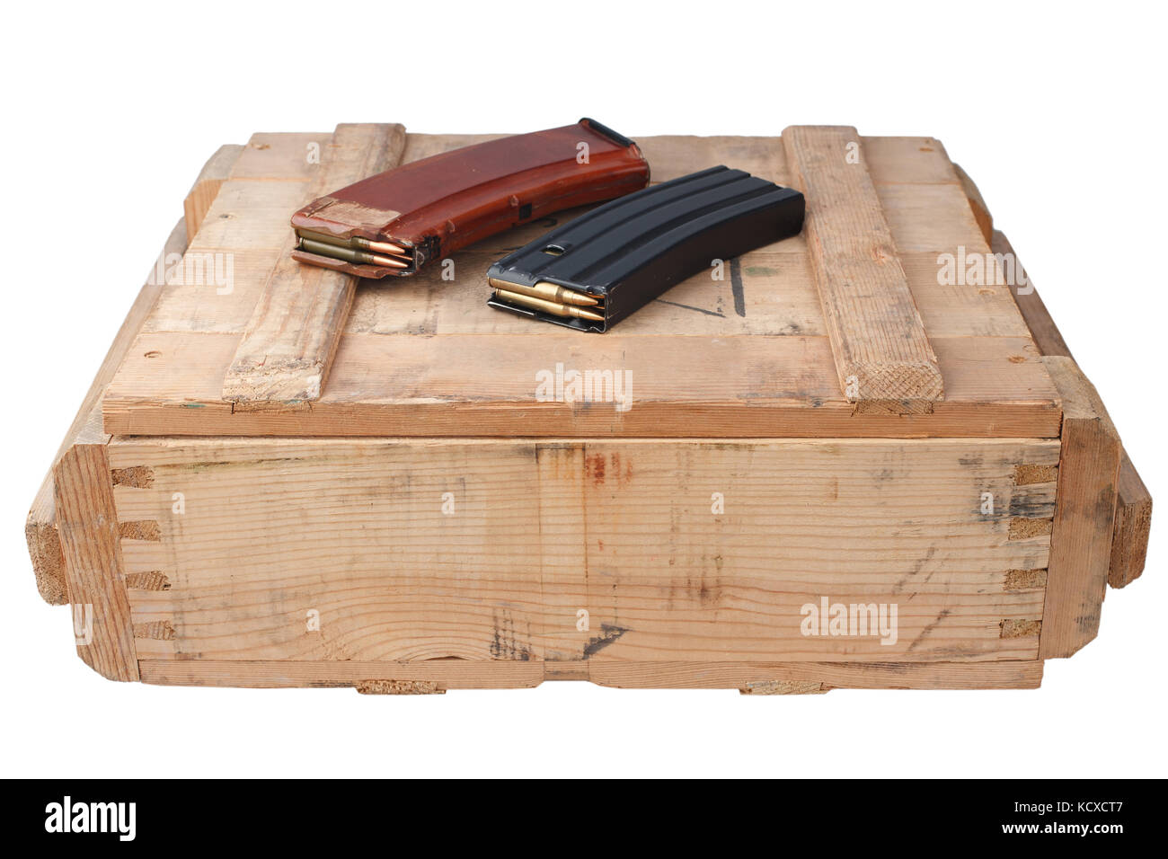 m16 and ak47 magazins on wooden box Stock Photo - Alamy