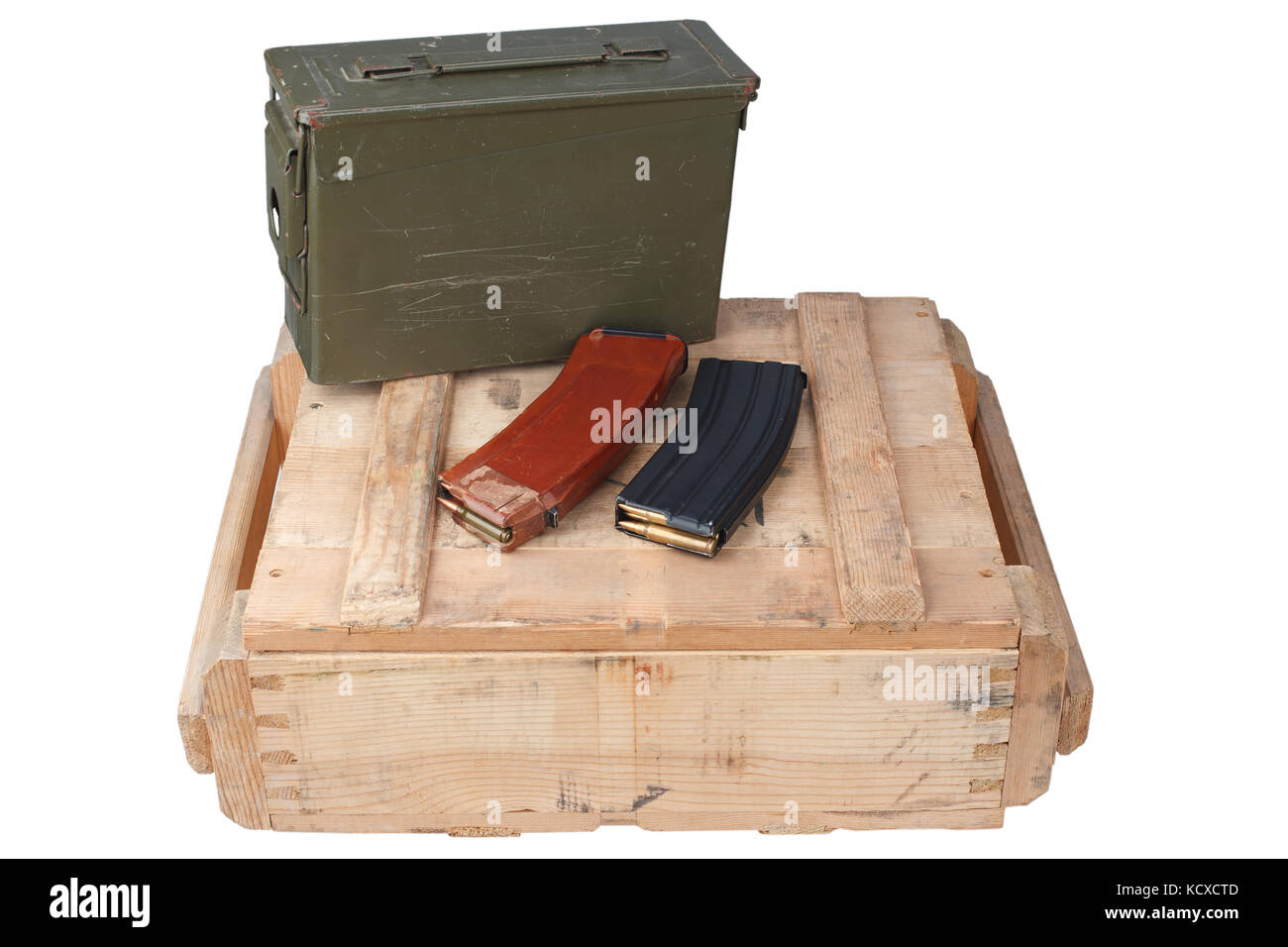 m16 and ak47 magazins on wooden box Stock Photo - Alamy