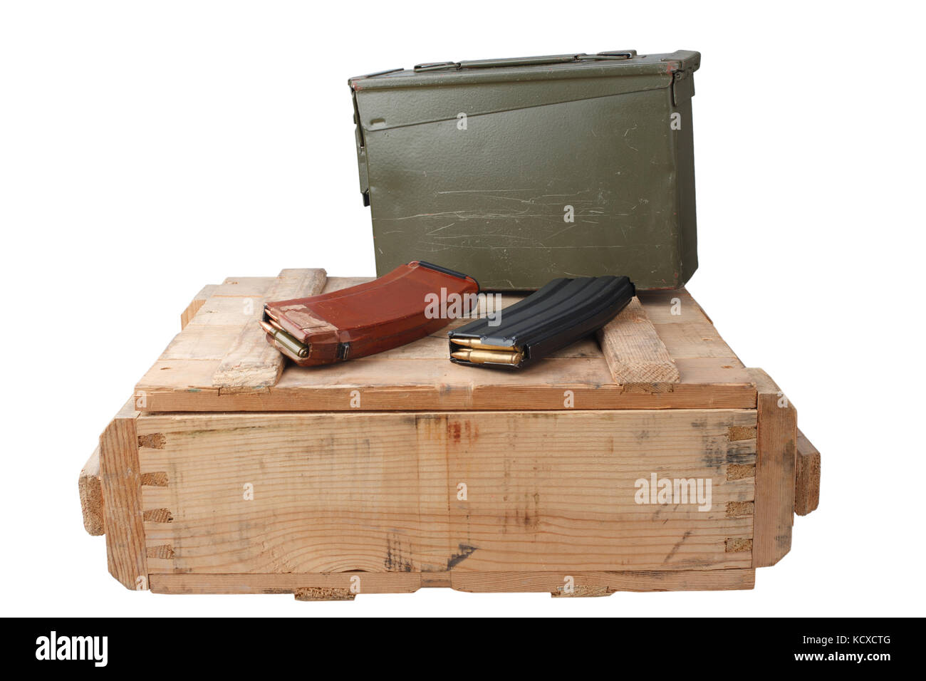 m16 and ak47 magazins on wooden box Stock Photo - Alamy