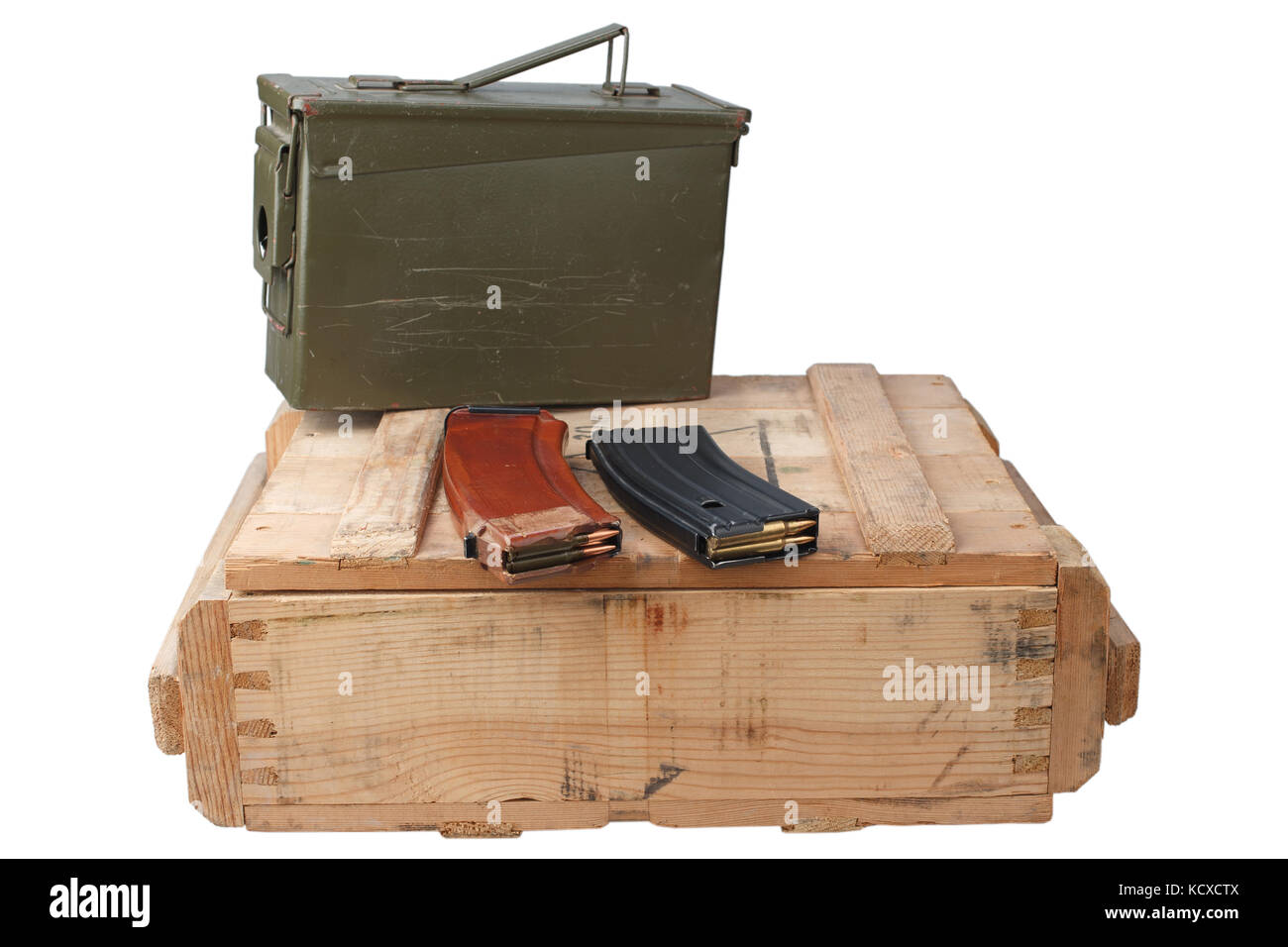 m16 and ak47 magazins on wooden box Stock Photo - Alamy