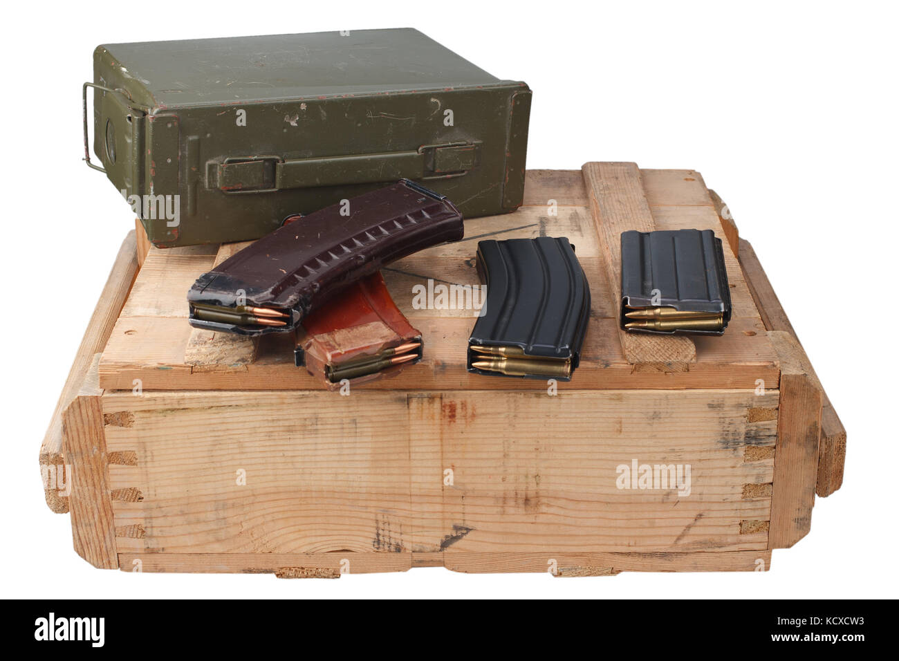 m16 and ak47 magazins on wooden box Stock Photo - Alamy