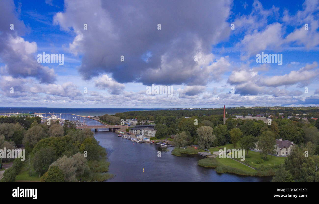 Aerial view river in the forest in Tallinn Estonia, district Pirita ...