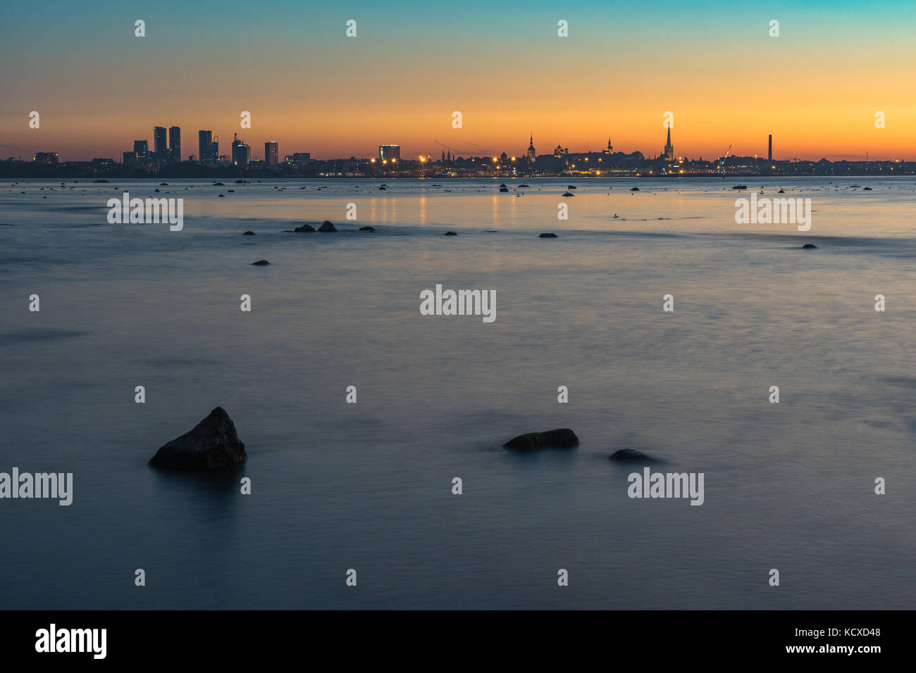 Tallinn city center view in sunset lighting Stock Photo - Alamy