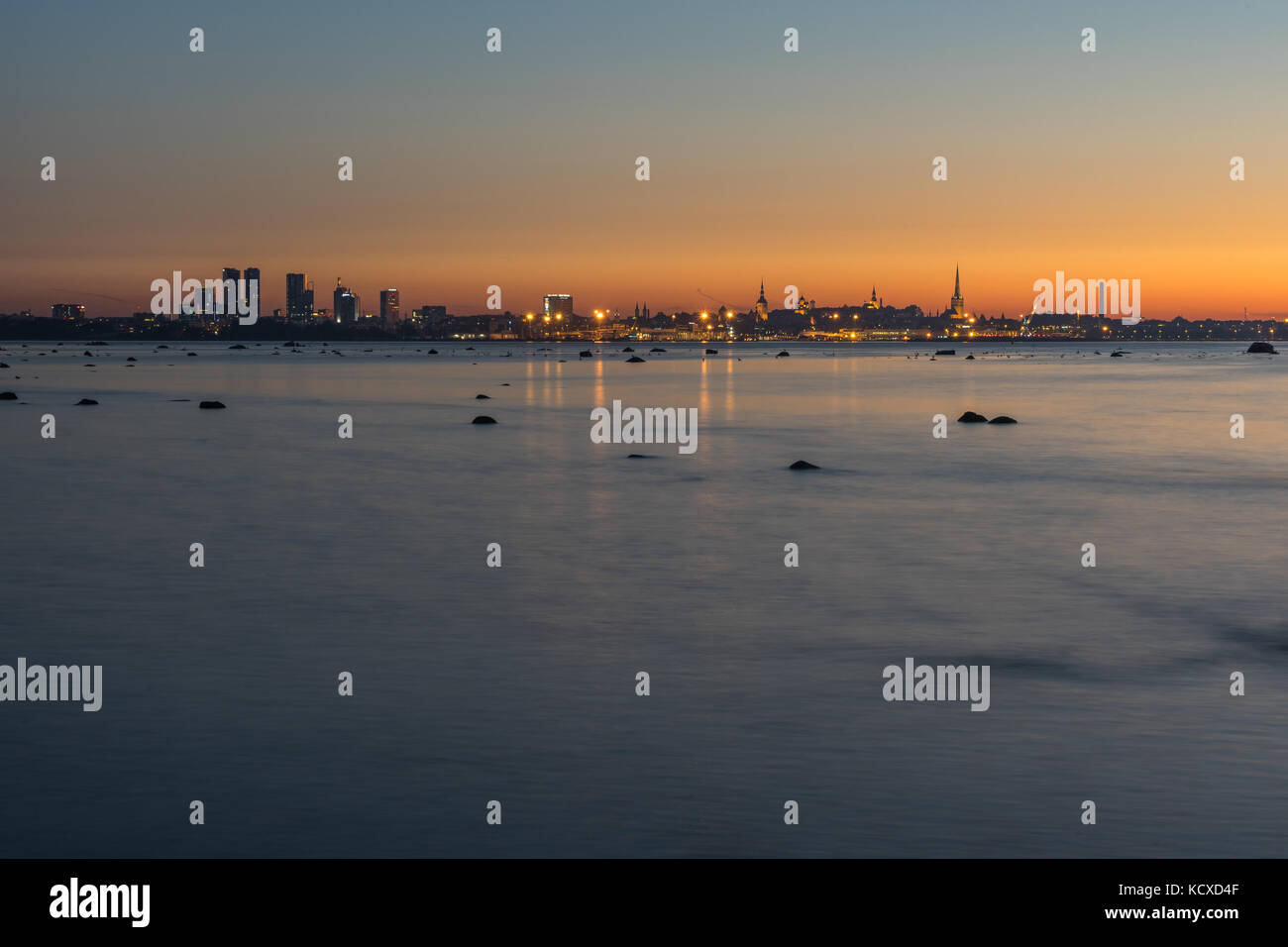 Tallinn city center view in sunset lighting Stock Photo - Alamy