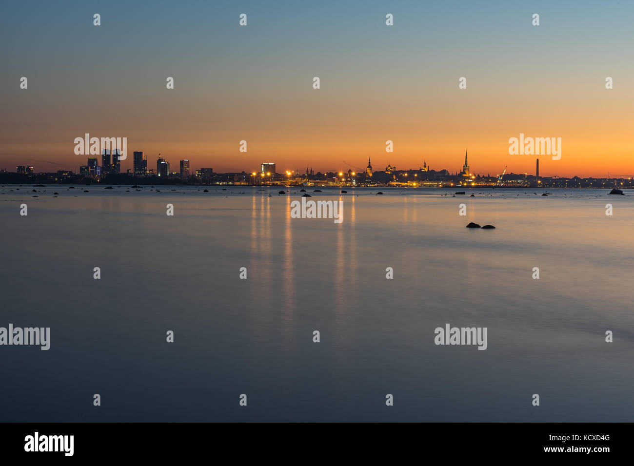 Tallinn city center view in sunset lighting Stock Photo - Alamy