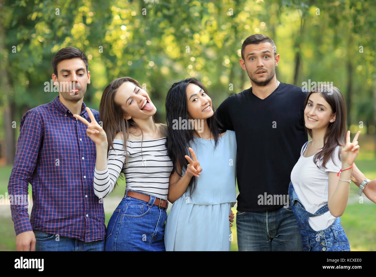 Happy friends men and women with facial expressions and gestures. Young ...