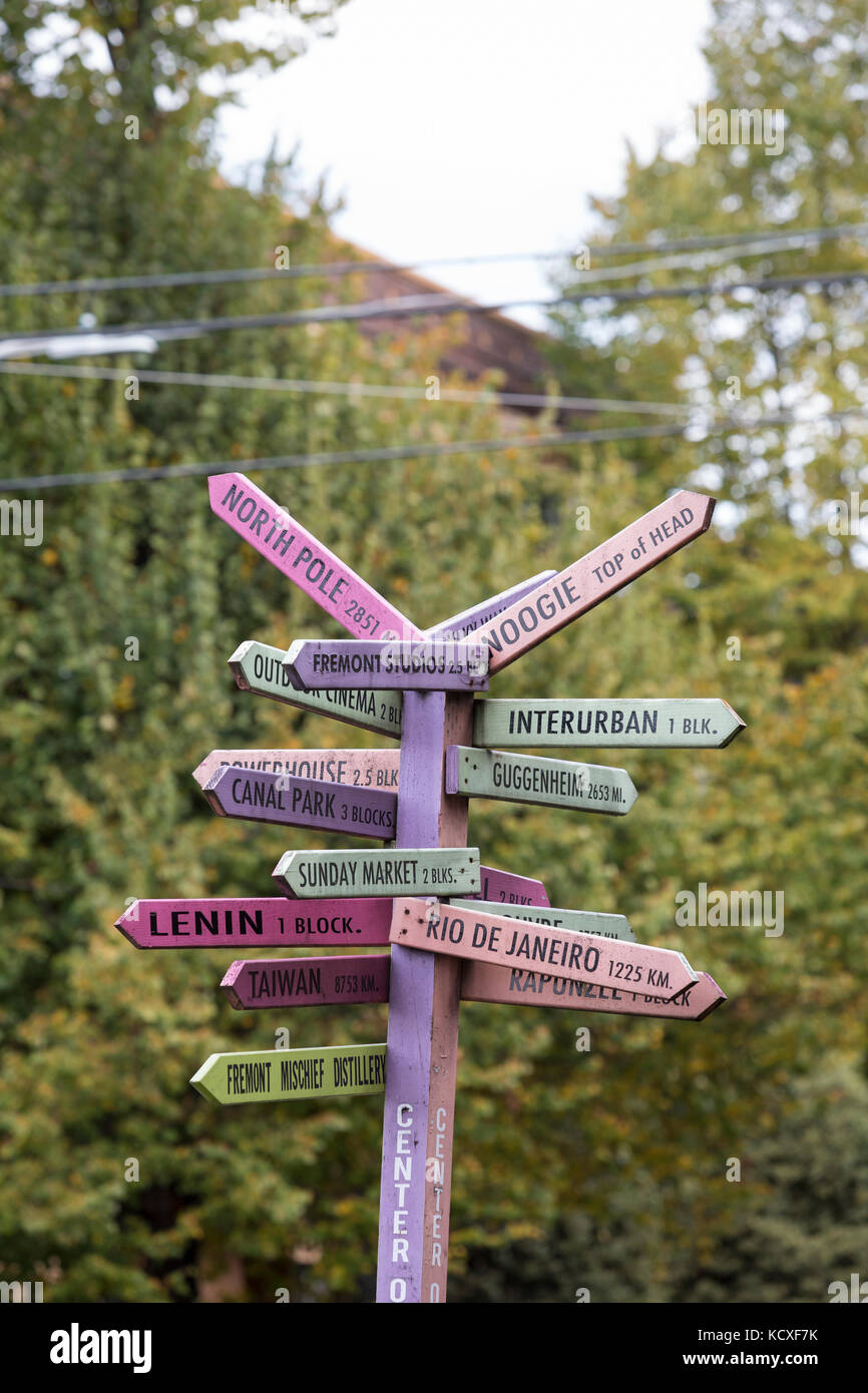 Seattle, Washington: Fremont Center of the Universe sign. The sign on a ...