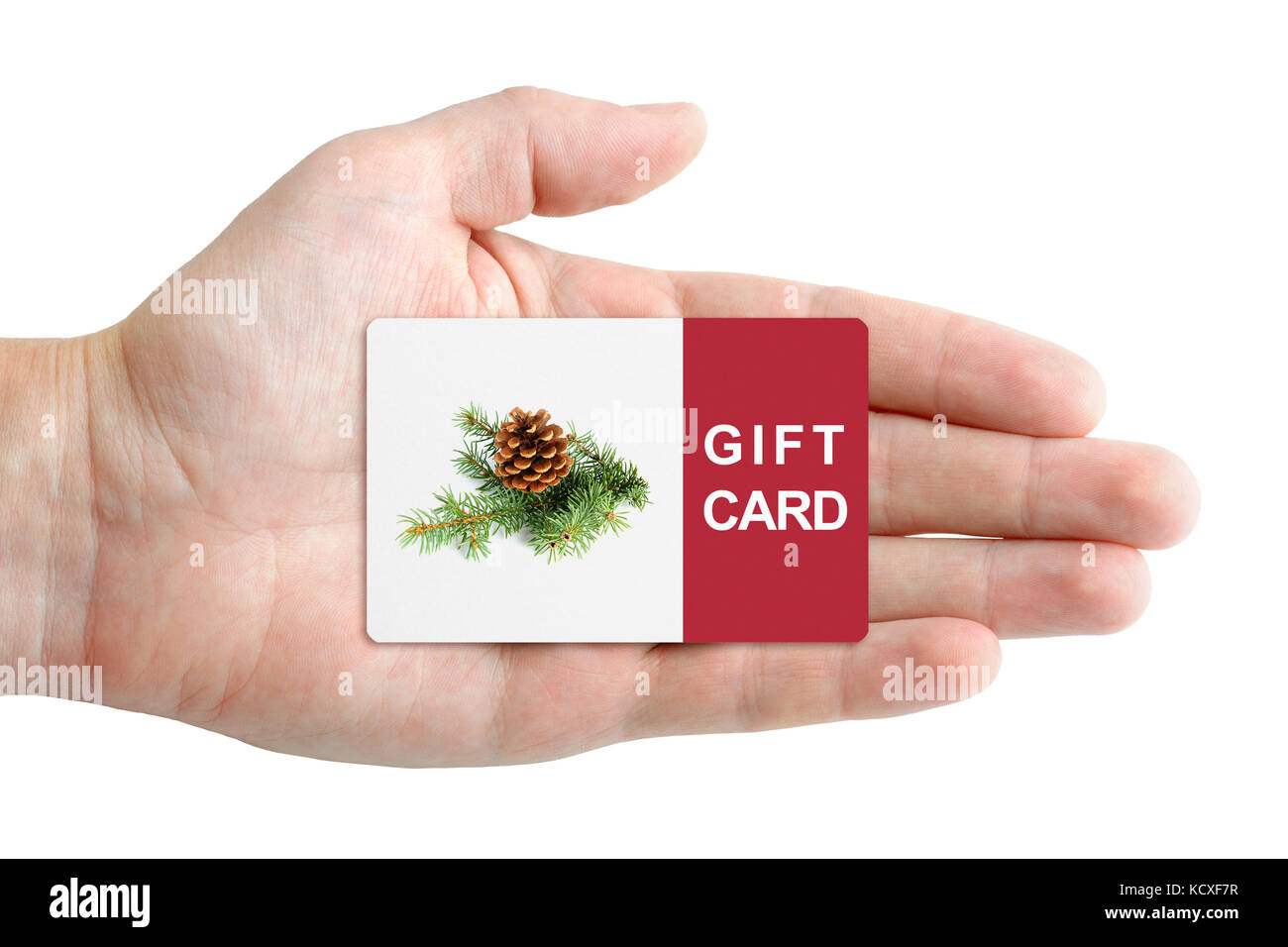 Christmas gift card in hand isolated on white background Stock Photo ...