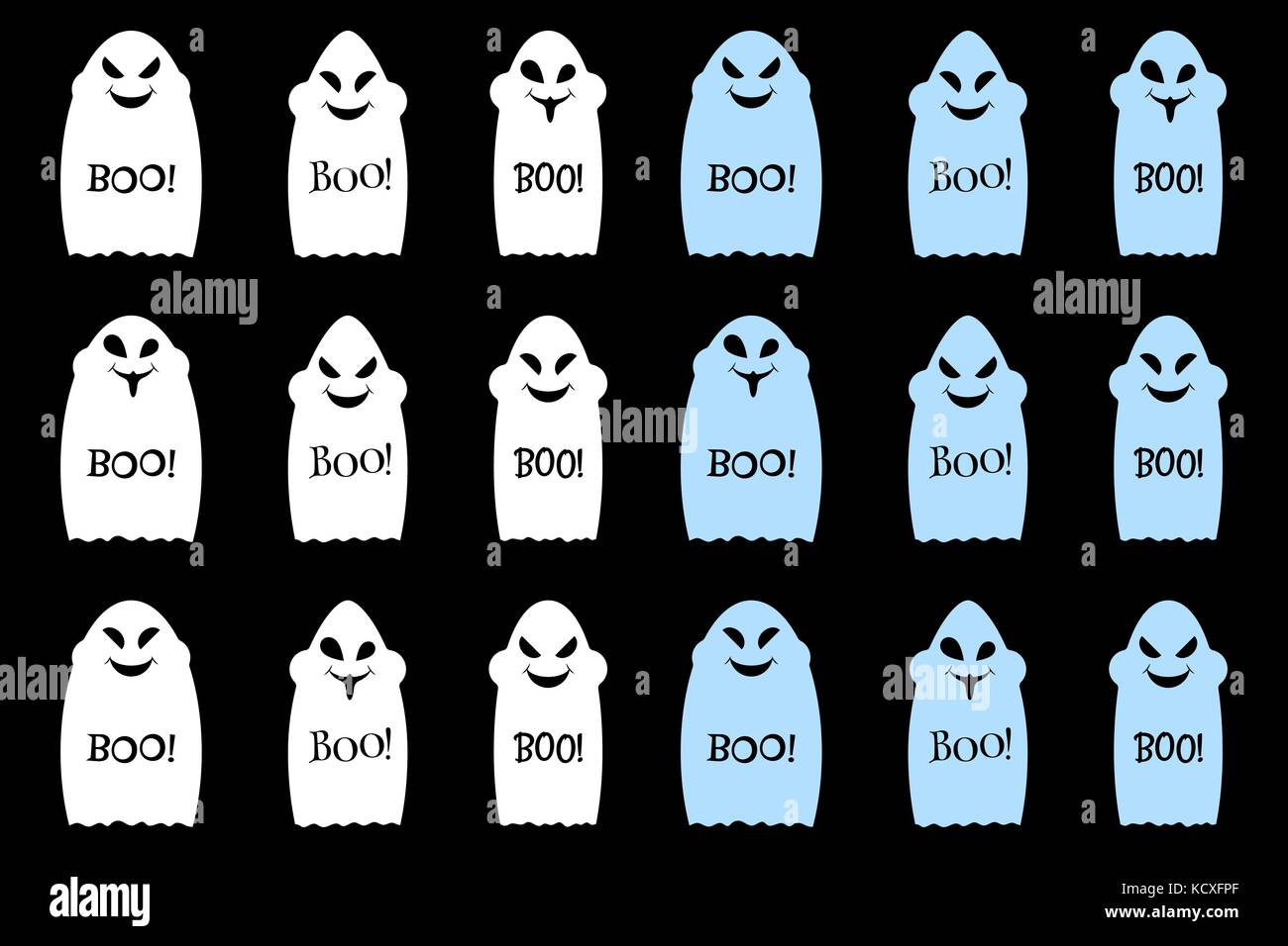 Cartoon ghost with smile, cheeks and inscription Boo, set of vector ...
