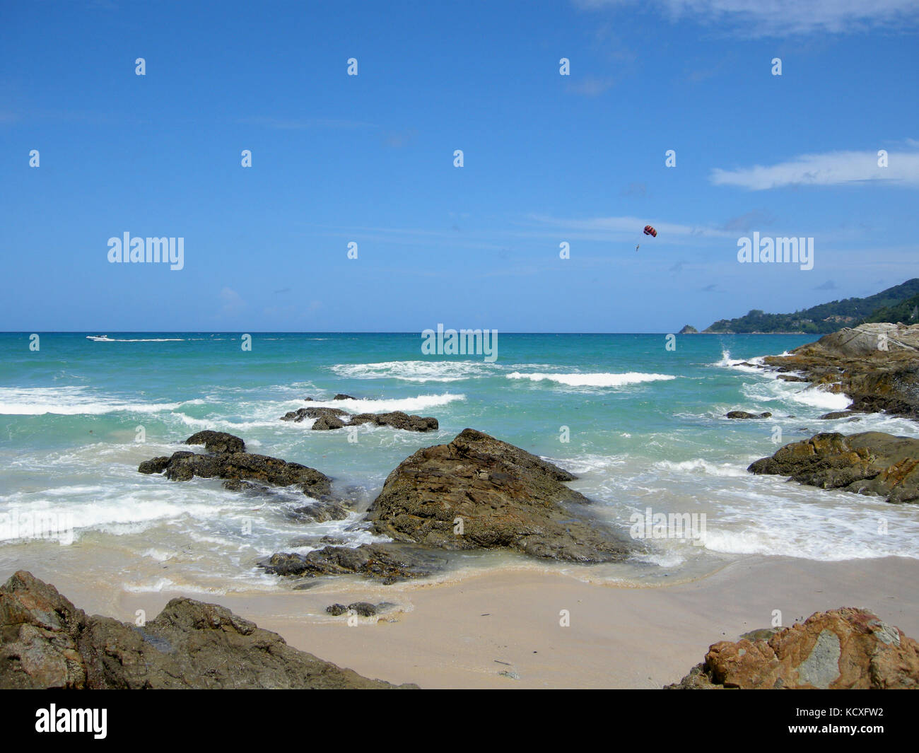 The coast of Phuket Island consists of sandy beaches in between rocky ...