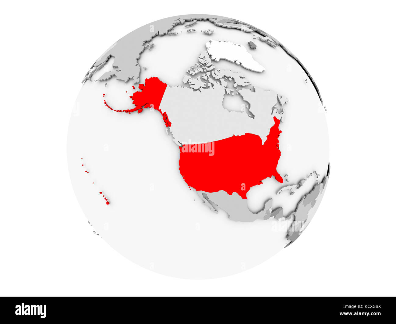 USA highlighted in red on grey political globe. 3D illustration ...