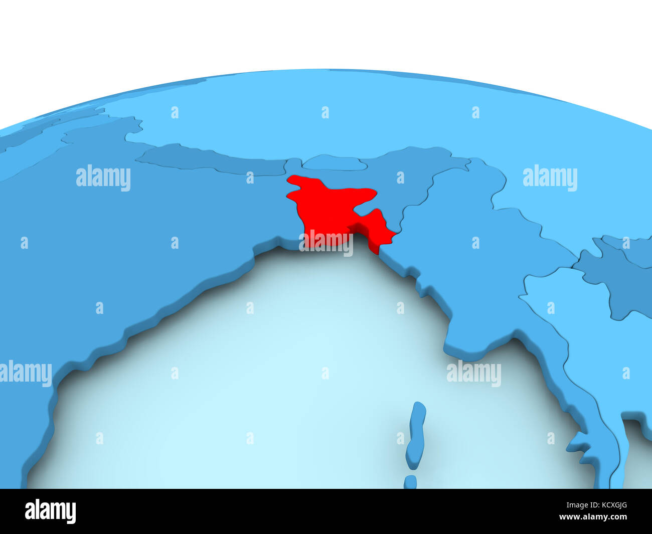 Map of Bangladesh in red on blue political globe. 3D illustration Stock ...