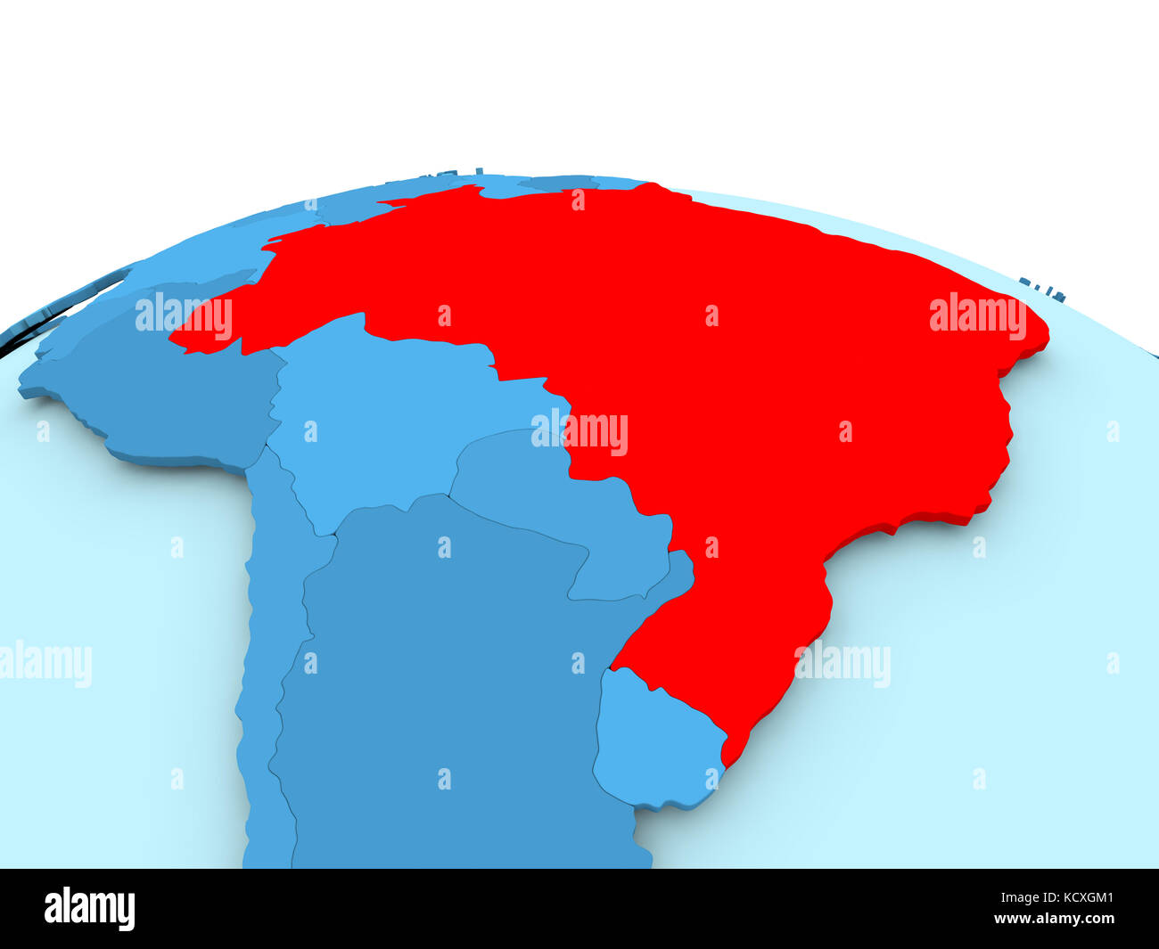 Map of Brazil in red on blue political globe. 3D illustration Stock ...
