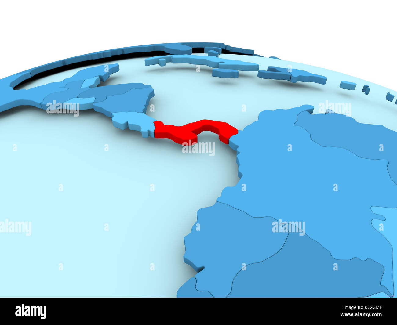 Map of Panama in red on blue political globe. 3D illustration Stock ...