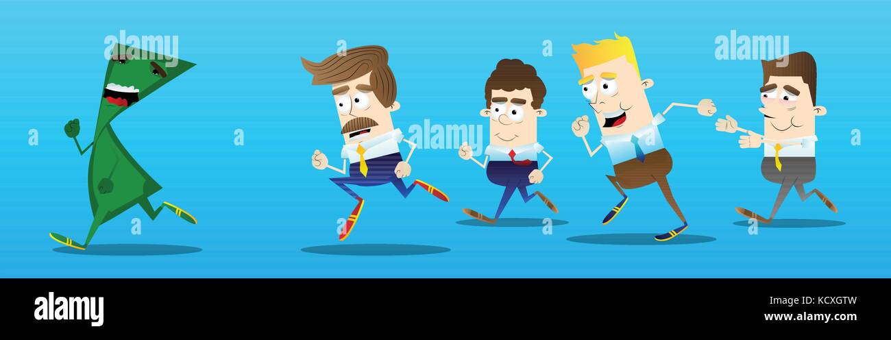 Business office workers running after a terrified banknote. Vector ...