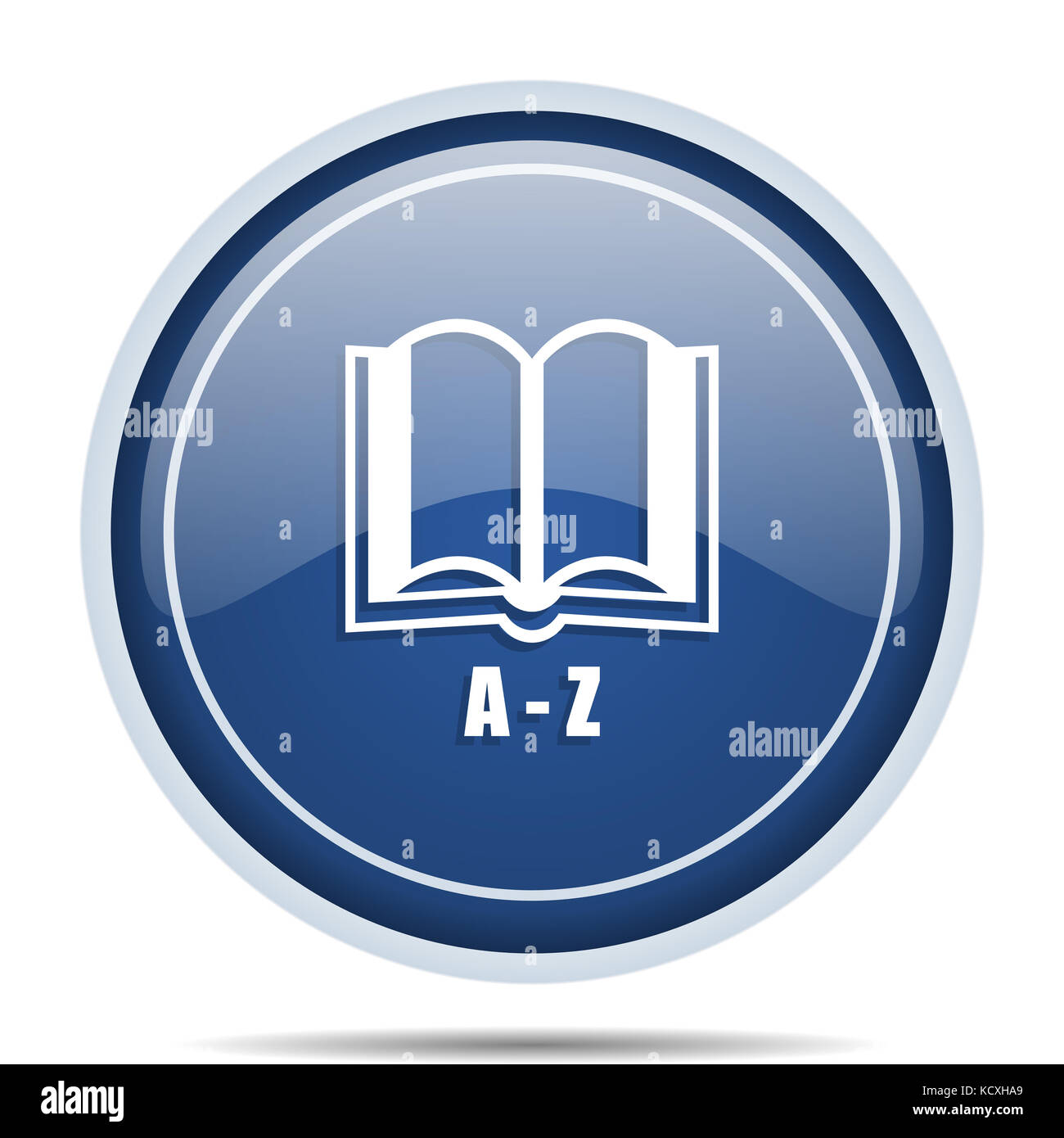 Dictionary blue round web icon. Circle isolated internet button for ...