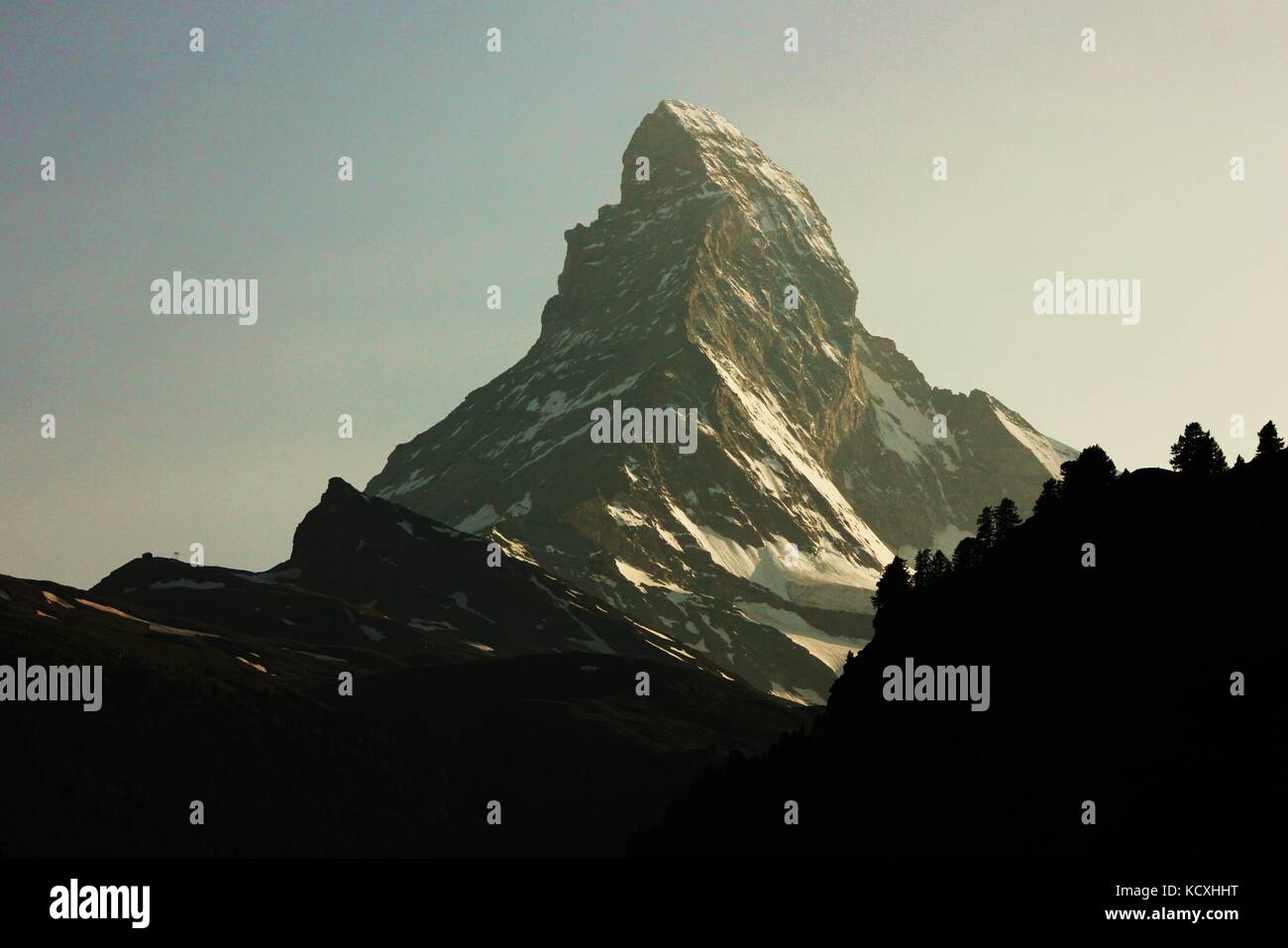 Summit of the Matterhorn as taken from the town of Zermatt in the Swiss ...
